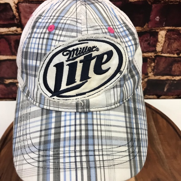 miller | Accessories | Miller Lite Beer Hat Cap Plaid Front Blue Pink ...
